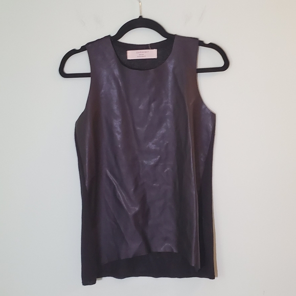 Zara | Tops | Zara Top W Black Faux Leather Front Knit Back Grunge Punk ...
